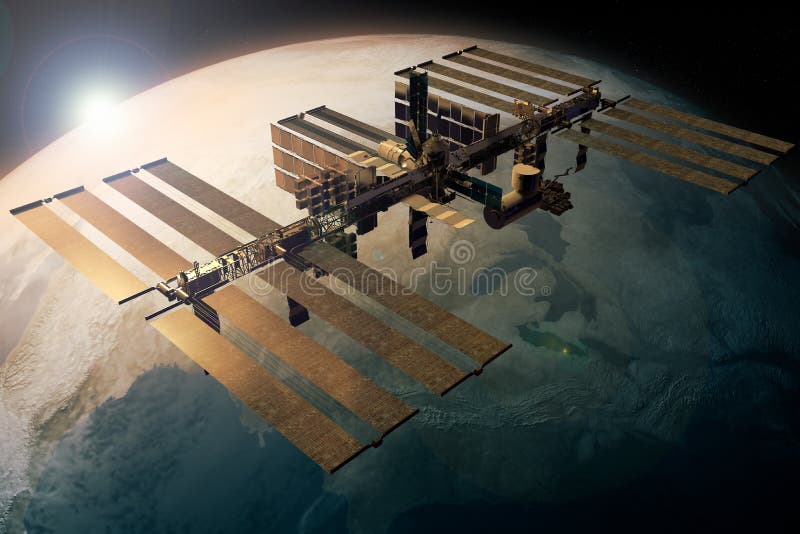The International Space Station Orbiting the Earth Stock Illustration ...