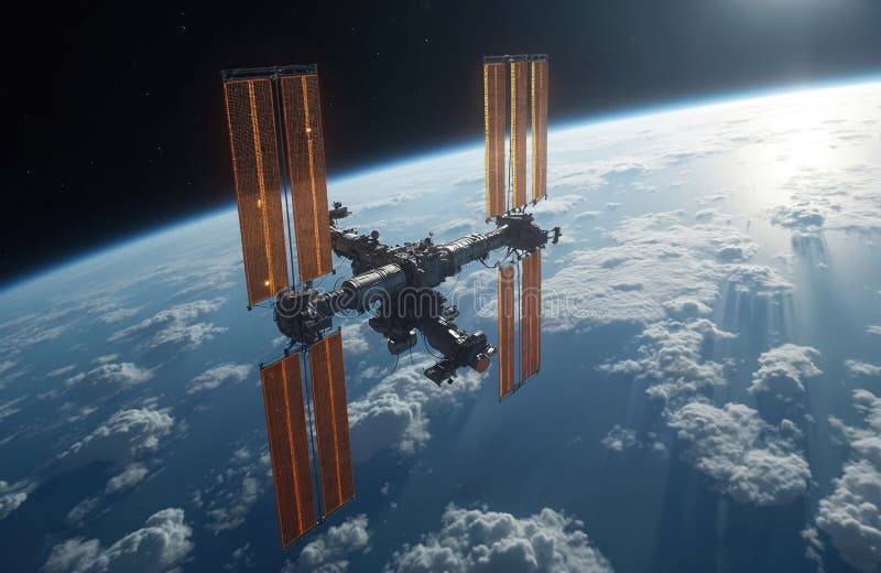 International Space Station Orbits Earth with Solar Panels Deployed ...