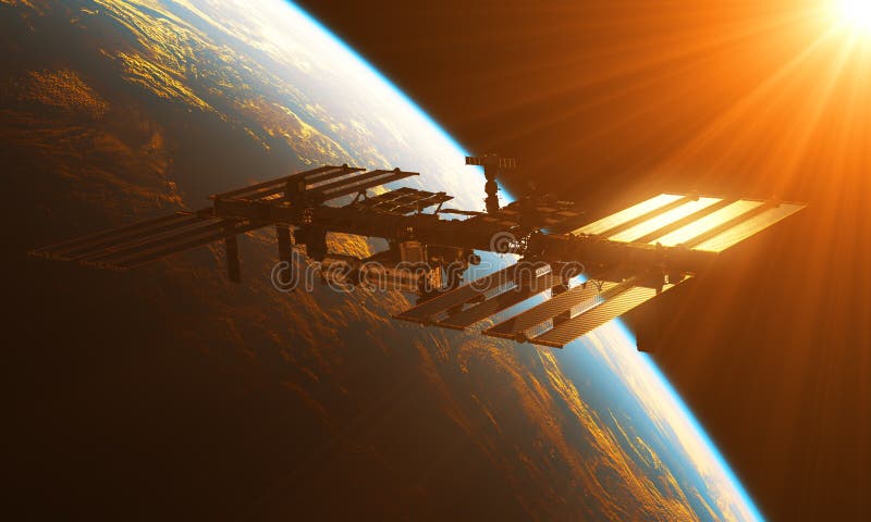 International Space Station in the Rays of Sun Stock Illustration ...