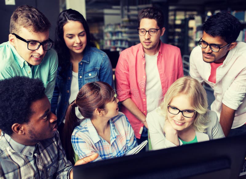 International Students with Computers at Library Stock Image - Image of ...