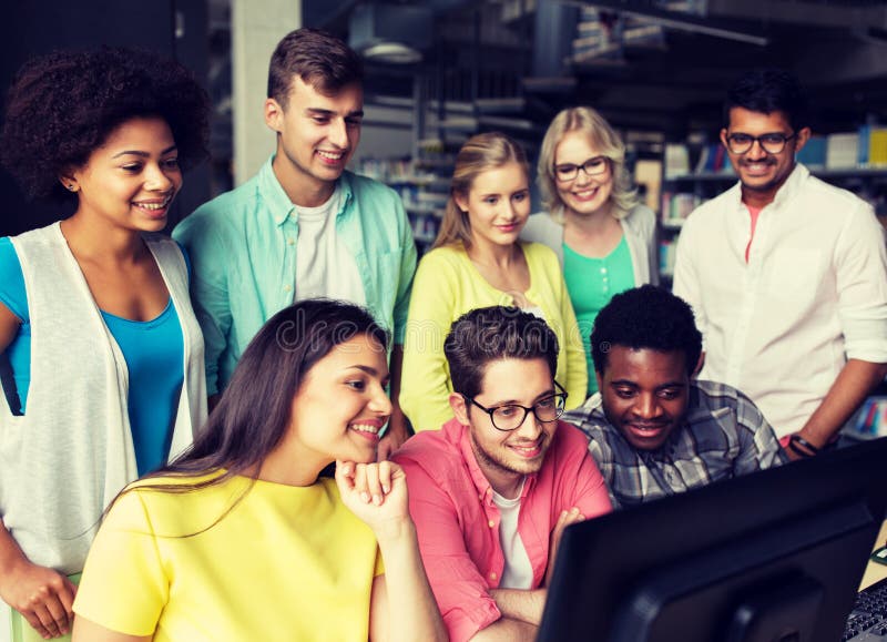 International Students with Computers at Library Stock Image - Image of ...
