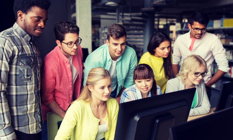 Students with Computers Studying at School Stock Photo - Image of ...