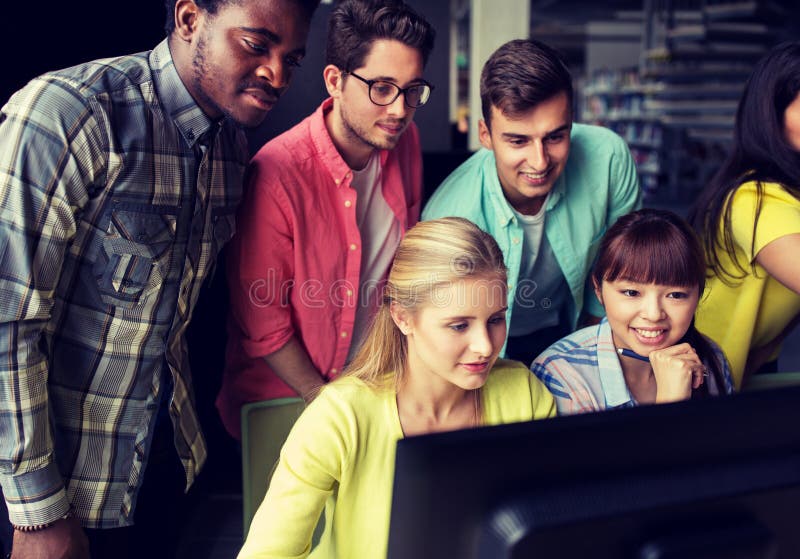 Students with Computers Studying at School Stock Photo - Image of group ...
