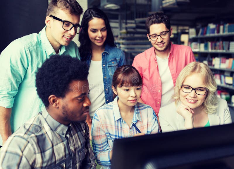 International Students with Computers at Library Stock Image - Image of ...