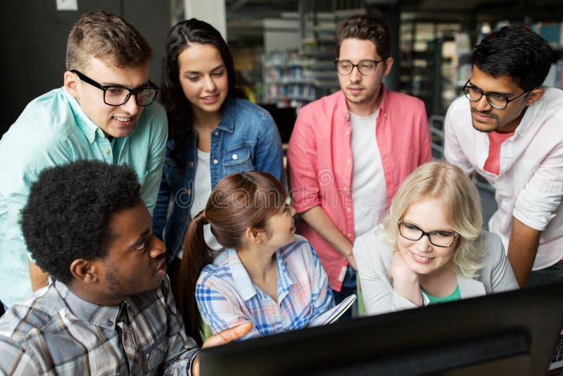 International Students with Computers at Library Stock Photo - Image of ...
