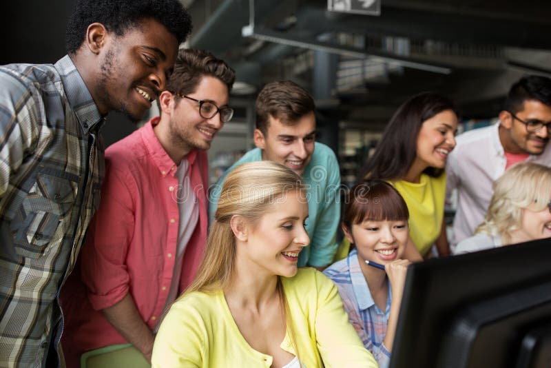 International Students with Computers at Library Stock Image - Image of ...