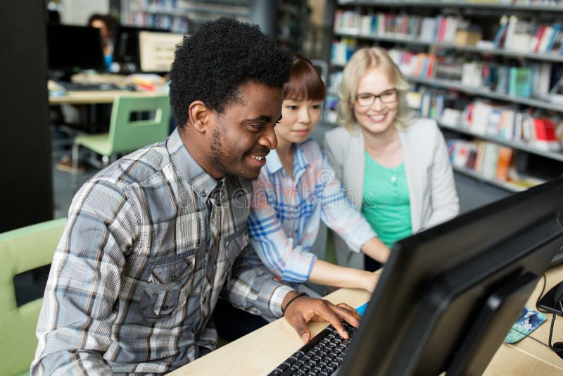 International Students with Computers at Library Stock Photo - Image of ...