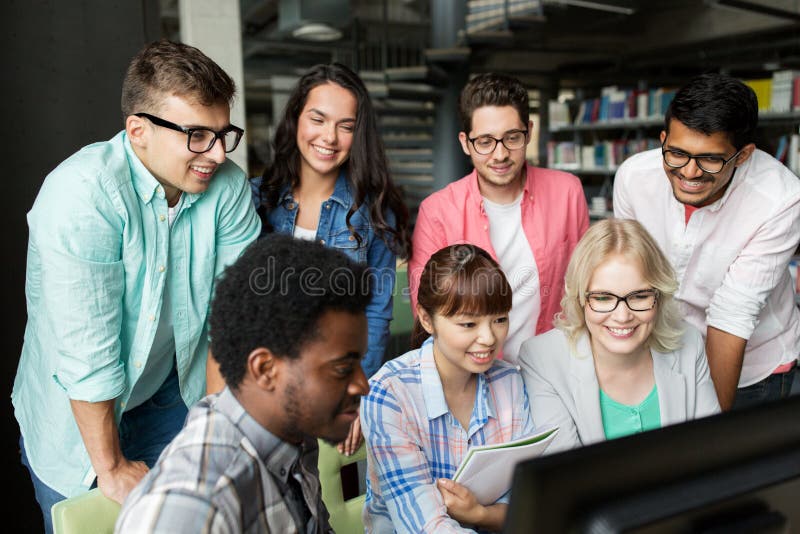 International Students with Computers at Library Stock Image - Image of ...