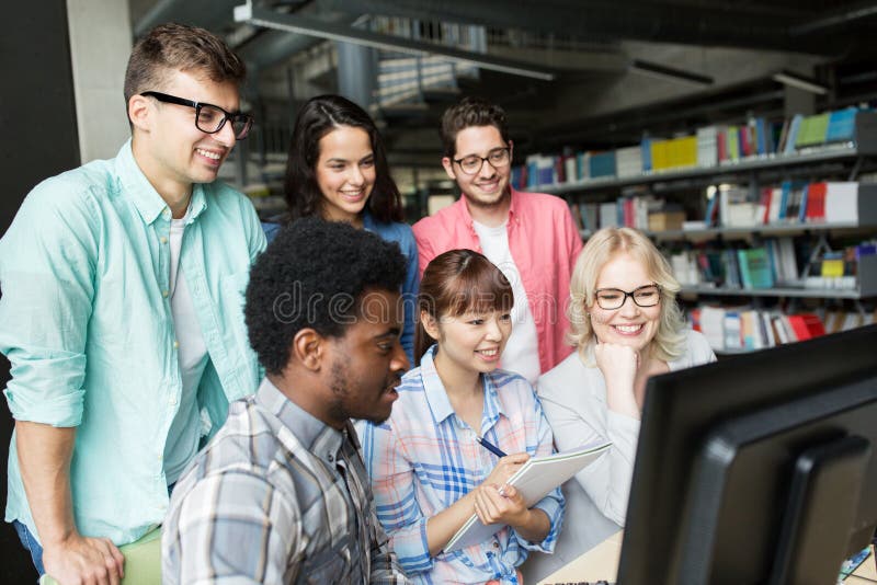 International Students with Computers at Library Stock Photo - Image of ...