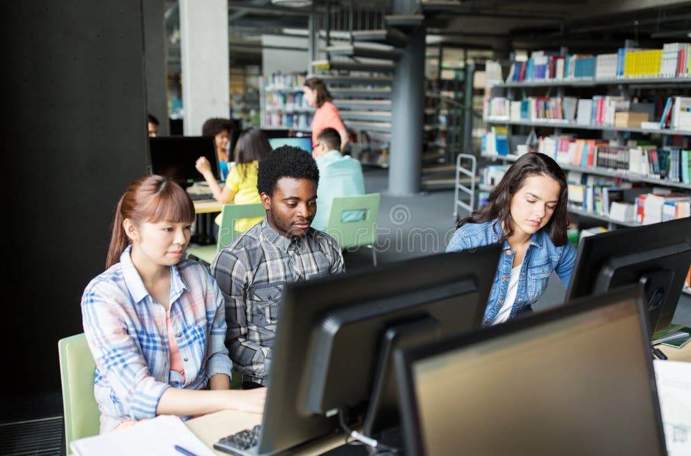 International Students with Computers at Library Stock Photo - Image of ...