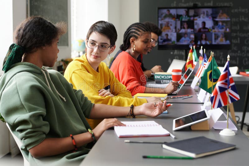 International Students Having Conference in the Classroom Stock Photo ...