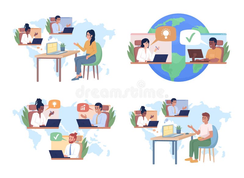 International Team Flat Concept Vector Illustration Set Stock ...