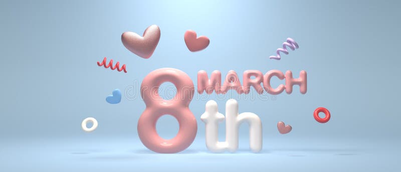 International Women S Day Theme with Hearts - 3D Stock Illustration ...