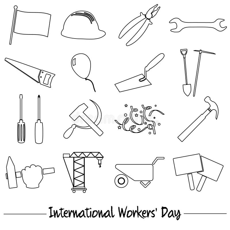 International Worker Day or Labor Day Theme Set of Outline Icons Eps10 ...