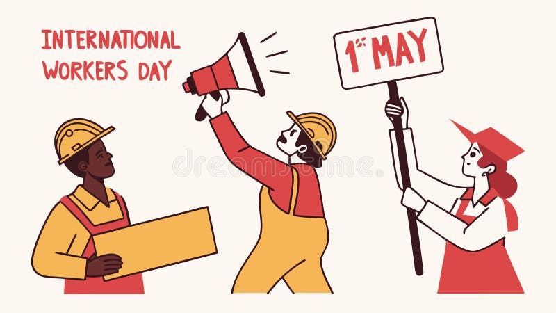 International Workers Day Protesters with Signs and Megaphone Stock ...
