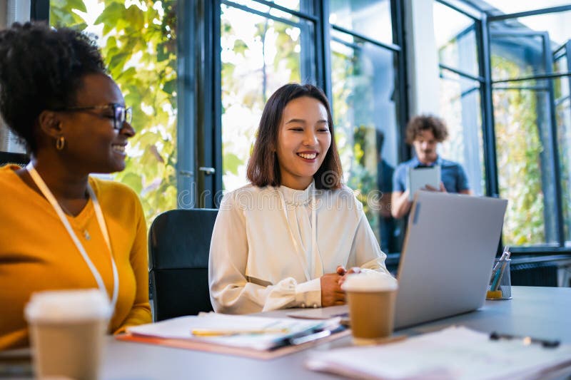 International Workers Group Having Teamwork Discussion Managing Project ...