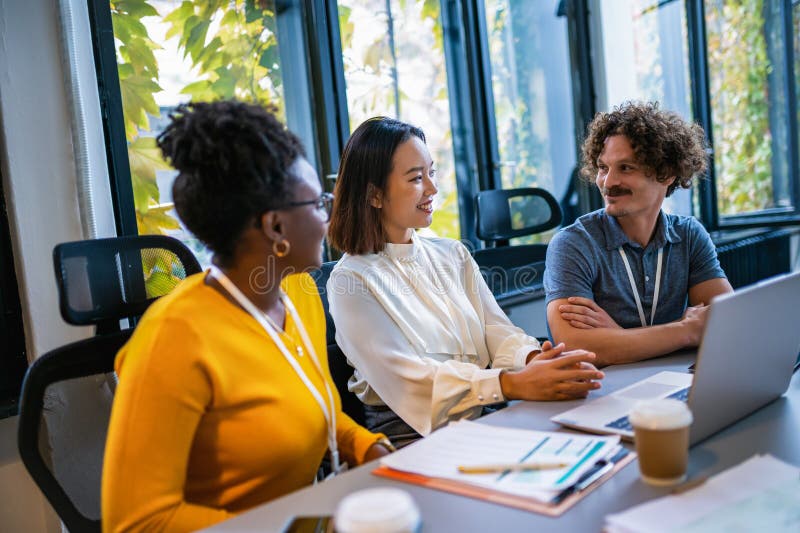 International Workers Group Having Teamwork Discussion Managing Project ...