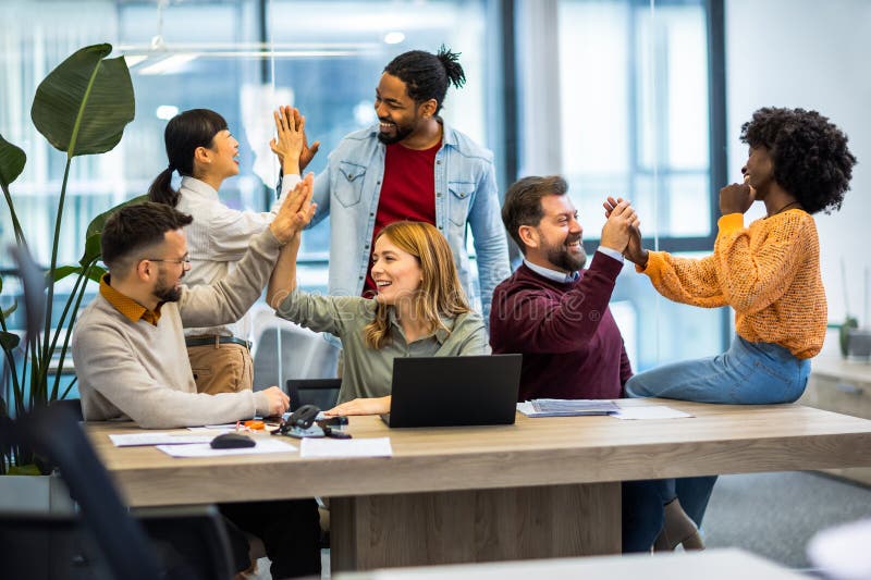 Business People High Five after Finishing Important Project Stock Image ...