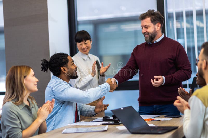 Group and Team Leader Having Teamwork Discussion Managing Project at ...