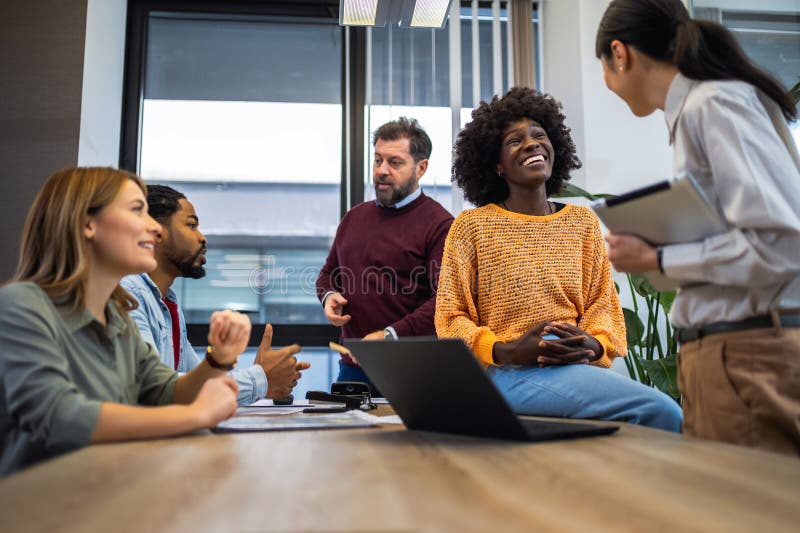 Group and Team Leader Having Teamwork Discussion Managing Project at ...