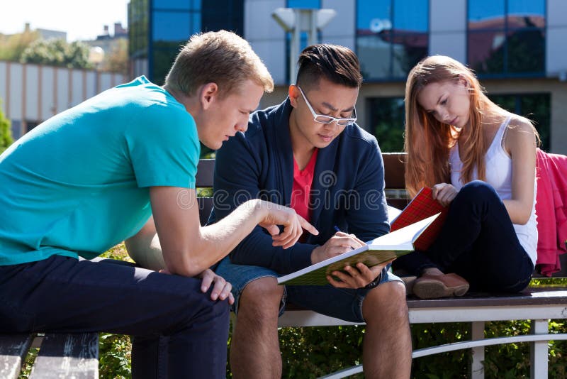Internationale Studenten Die Samen Buiten Leren Stock Foto - Image of ...