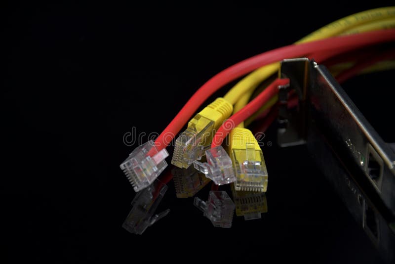 Internet Access. Wires for Internet Connection on a Black Background ...