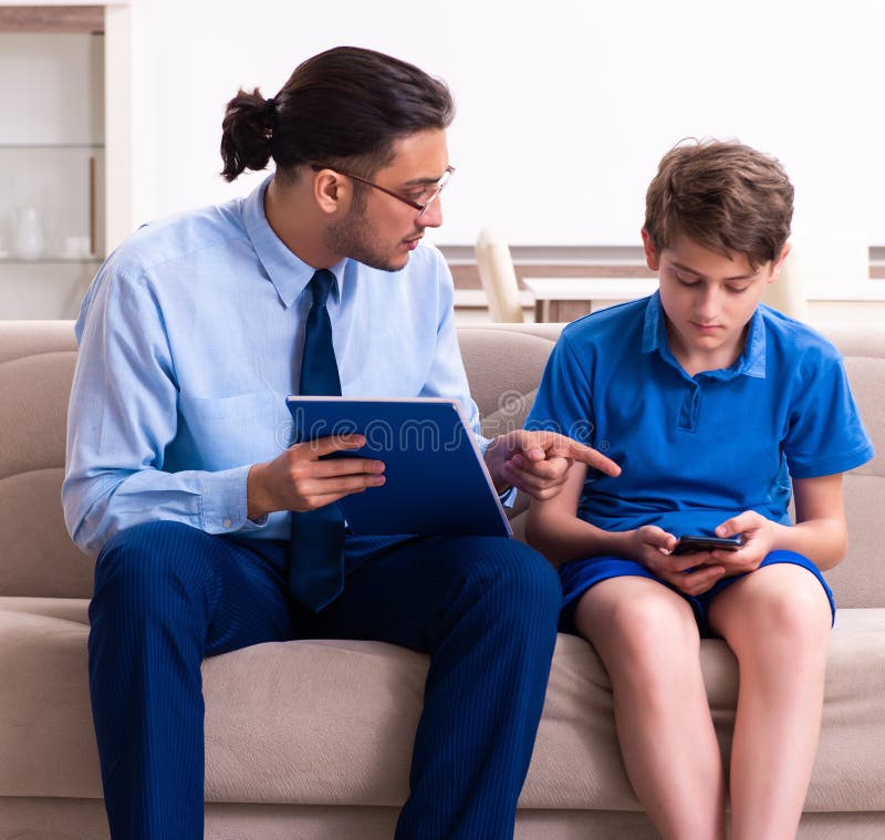 Internet Addicted Boy Visiting Male Doctor Stock Image - Image of ...