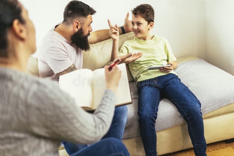 Internet Addicted Boy Visiting Therapist with His Father Stock Image ...