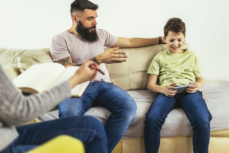 Internet Addicted Boy Visiting Therapist with His Father Stock Image ...