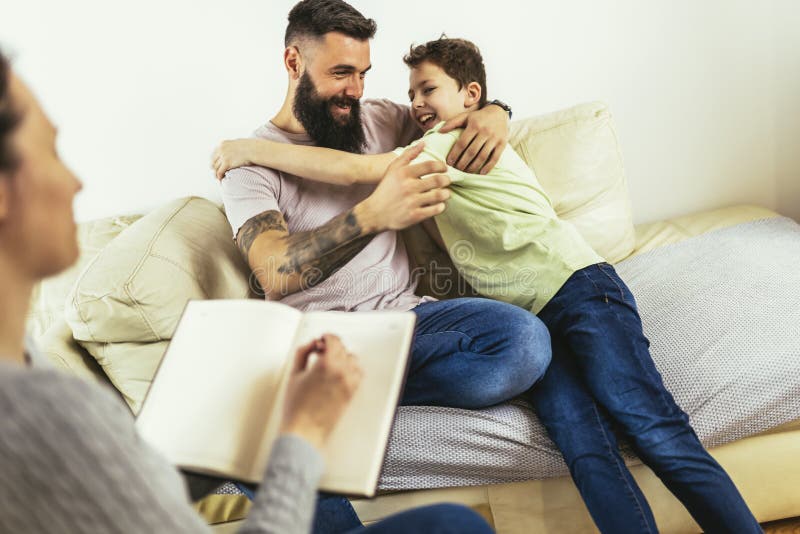 Internet Addicted Boy Visiting Therapist with His Father Stock Image ...