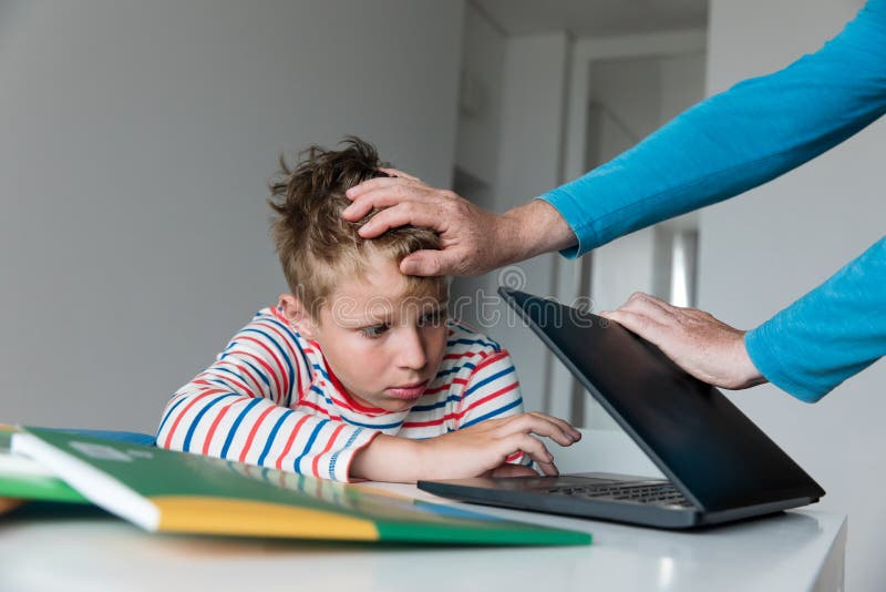 Internet Addiction, Father Taking Computer from Son Stock Image - Image ...