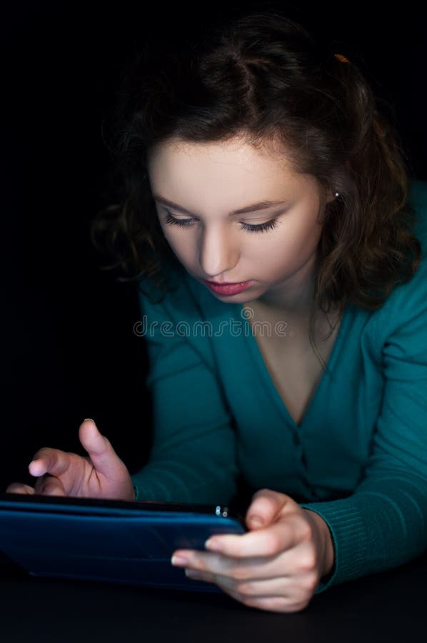Internet Addiction Girl is Not Sleeping and Sits on the Internet Stock ...