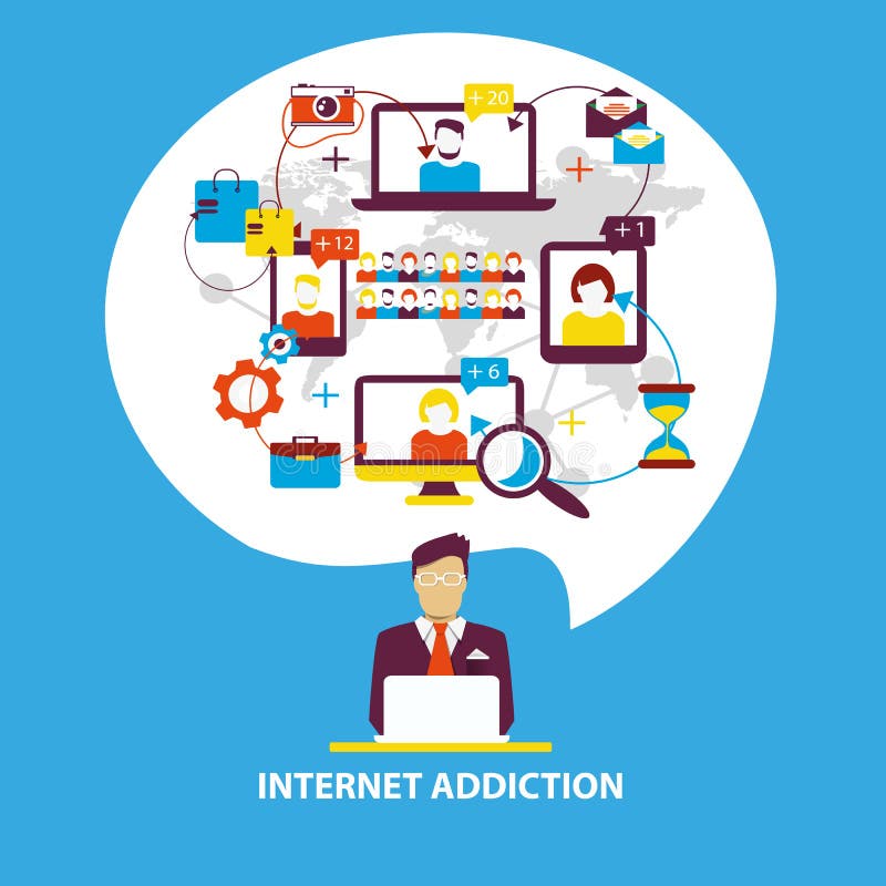 Internet Addiction. Group of People Use Smartphone, Notebook and Stock ...