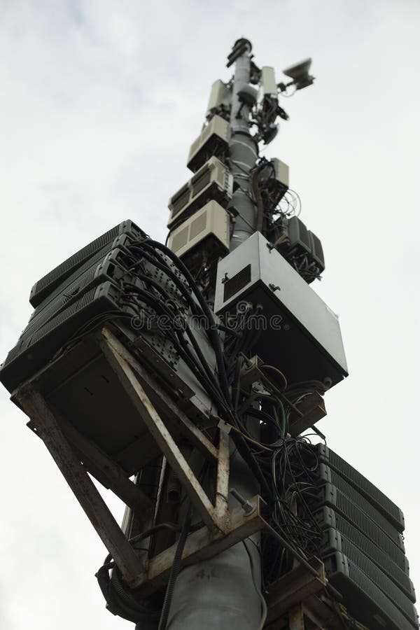 Internet Antenna. Signal Transmitter on Pole. Repeater in City Stock ...