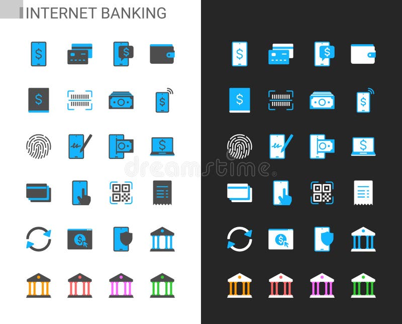 Internet Banking Icons Light and Dark Theme Stock Vector - Illustration ...
