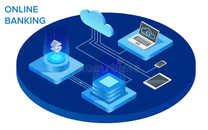 Internet Banking Isometric Composition with Coud, Electronic Payment ...