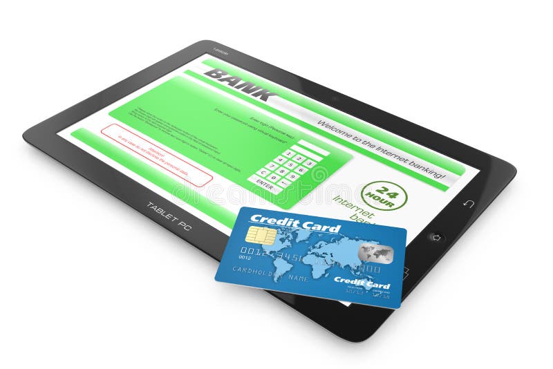 Internet Banking Service. Tablet PC and Credit Card Stock Illustration ...