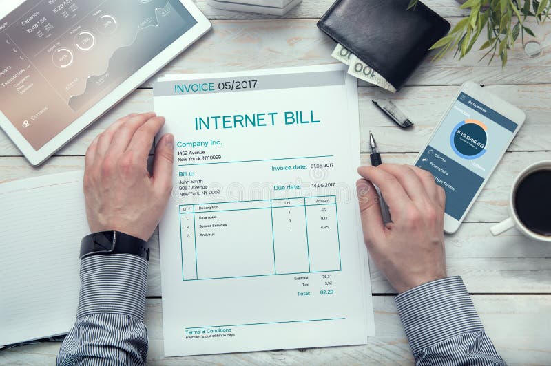 Internet bill invoice. stock image. Image of display - 92371225
