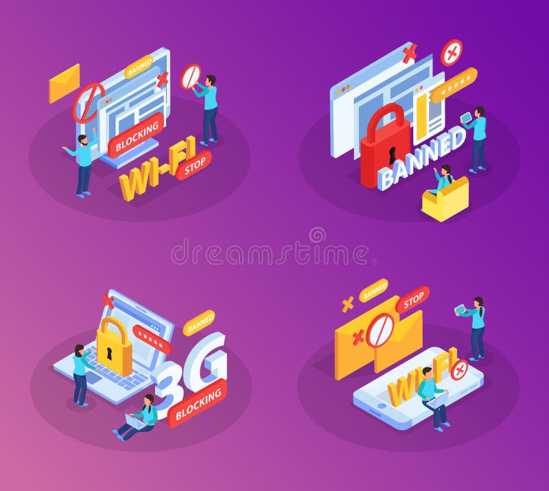 Internet Blocking Isometric Concept Stock Vector - Illustration of ...