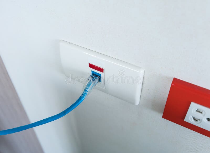 Internet Cable with White Network Outlet Stock Image - Image of ...