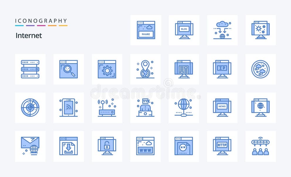 25 Internet Blue icon pack stock vector. Illustration of network ...