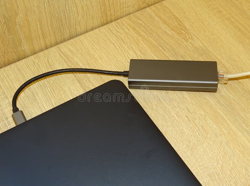 Internet Cable Connected To a Multi-functional USB-C Hub Station ...