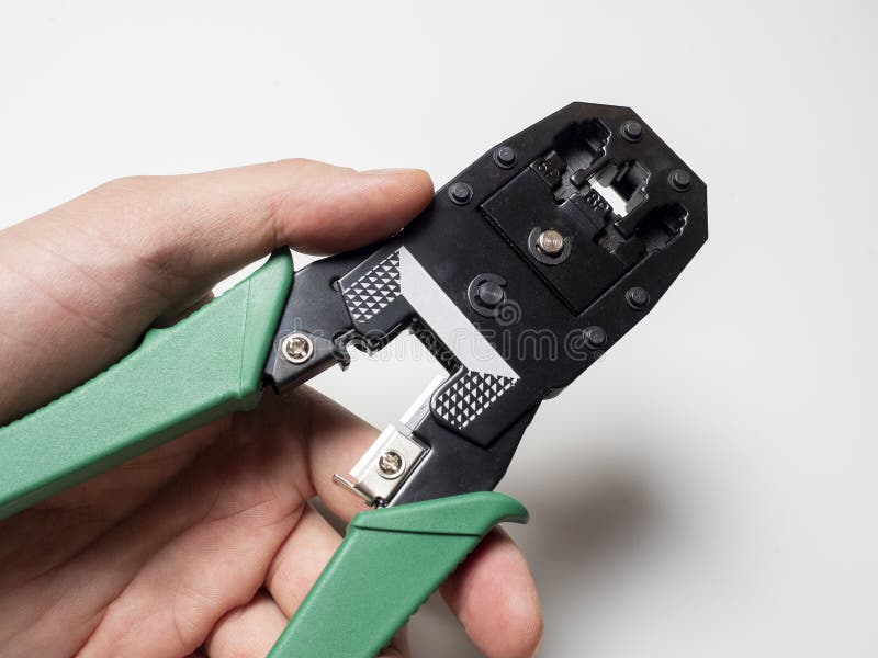 Internet Cable Crimping Tool in Male Hand Close Up Stock Image - Image ...