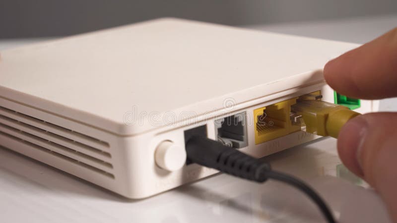 Internet Cable in the Hand Inserting in the Socket Router Stock Photo ...