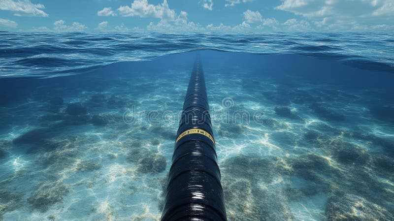 Internet Cable in the Ocean Lying on the Seabed (3D Illustration) Stock ...