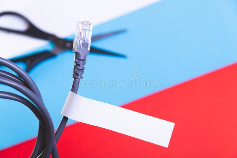 Internet Cable and Scissors Cut it. Disconnection of Internet Network ...