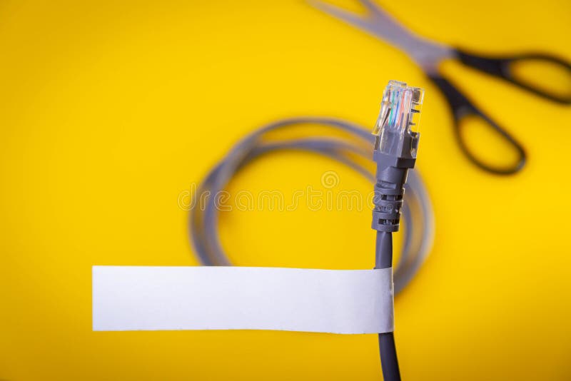 Internet Cable and Scissors Cut it. Disconnection of Internet Network ...