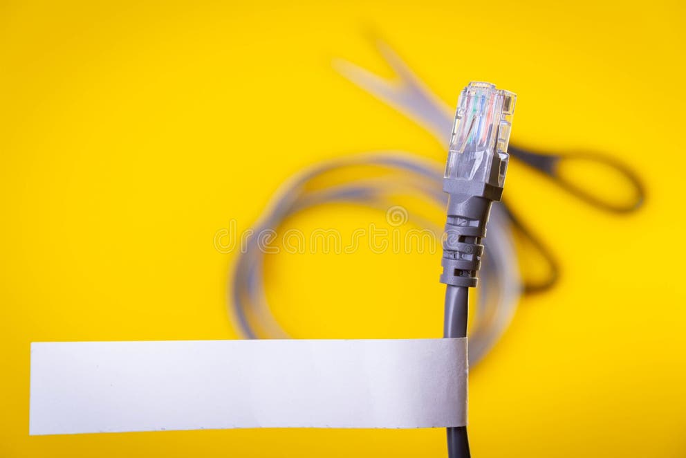 Internet Cable and Scissors Cut it. Disconnection of Internet Network ...