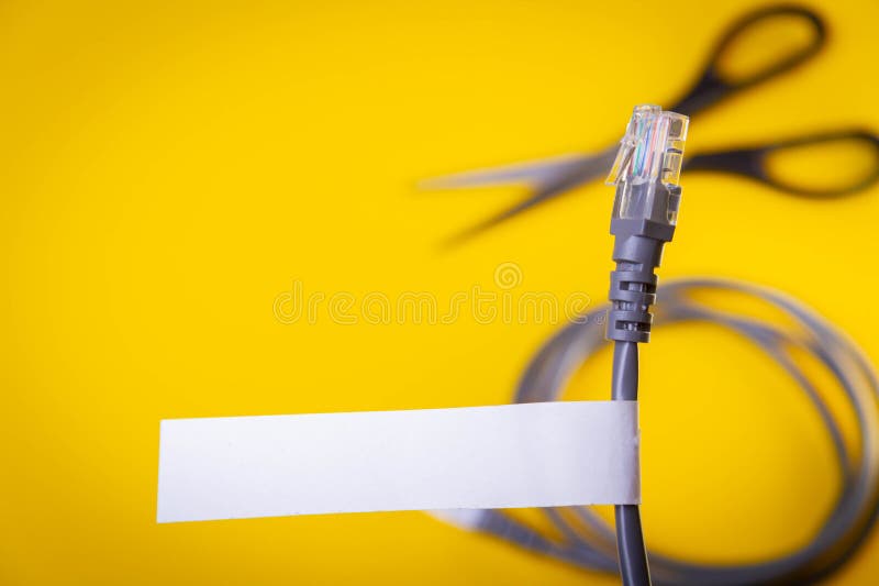 Internet Cable and Scissors Cut it. Disconnection of Internet Network ...