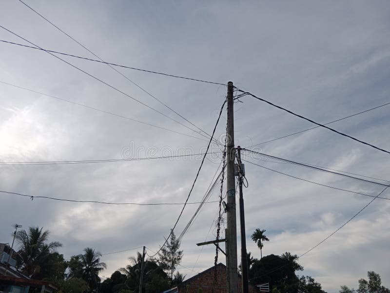 Internet Cables and Power Lines in Housing in the Afternoon Stock Image ...
